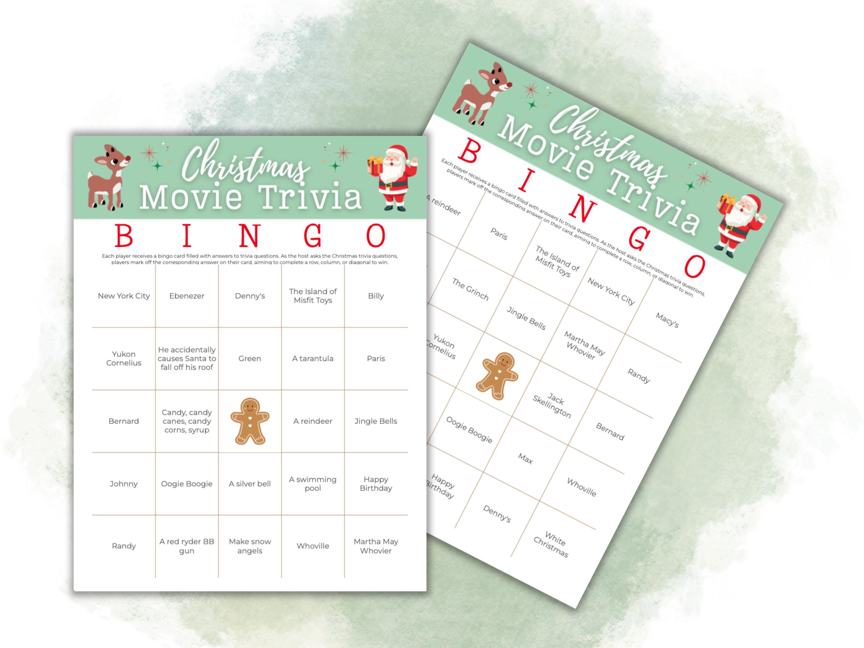 Printable Christmas Movie Trivia Bingo Game - Festive Holiday Party Fun ...