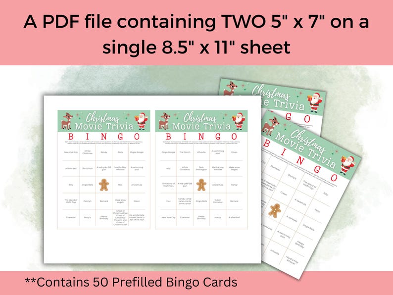 Printable Christmas Movie Trivia Bingo Game - Festive Holiday Party Fun ...