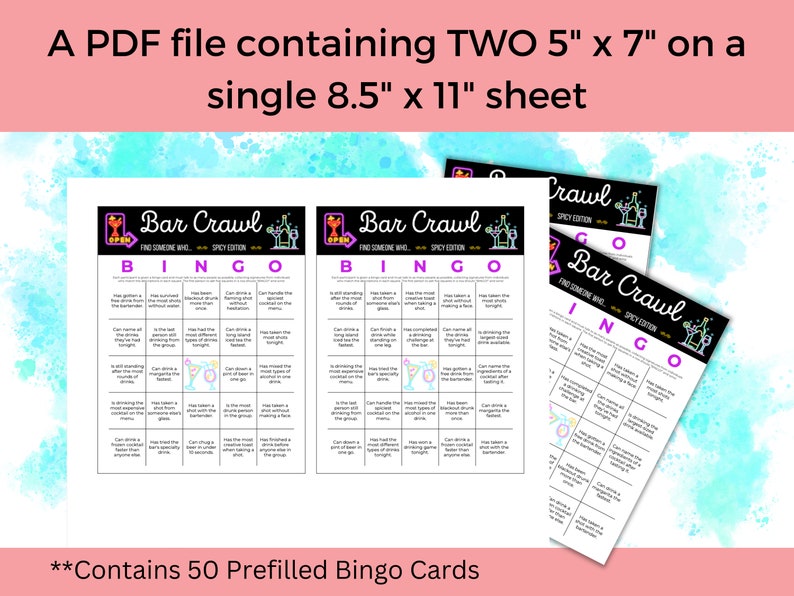 Competitive Bar Crawl Bingo Game - Fun Adult Night Party Game for Teams ...