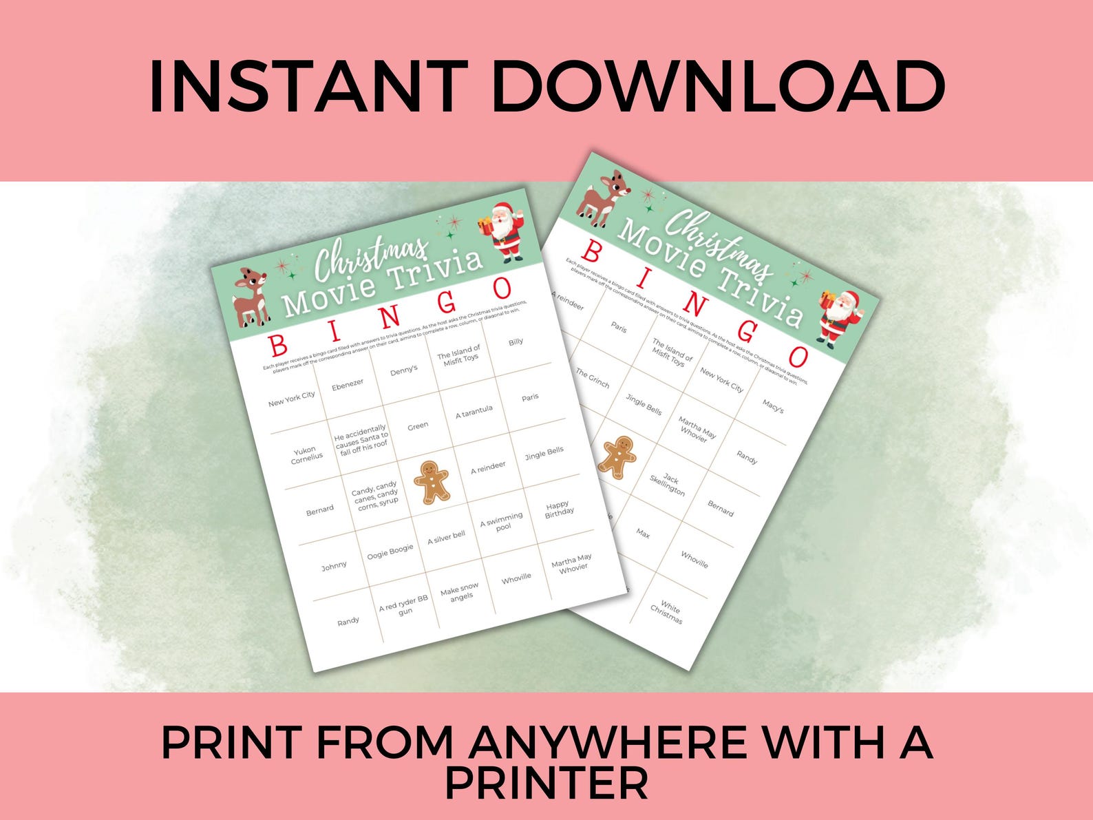 Printable Christmas Movie Trivia Bingo Game - Festive Holiday Party Fun ...