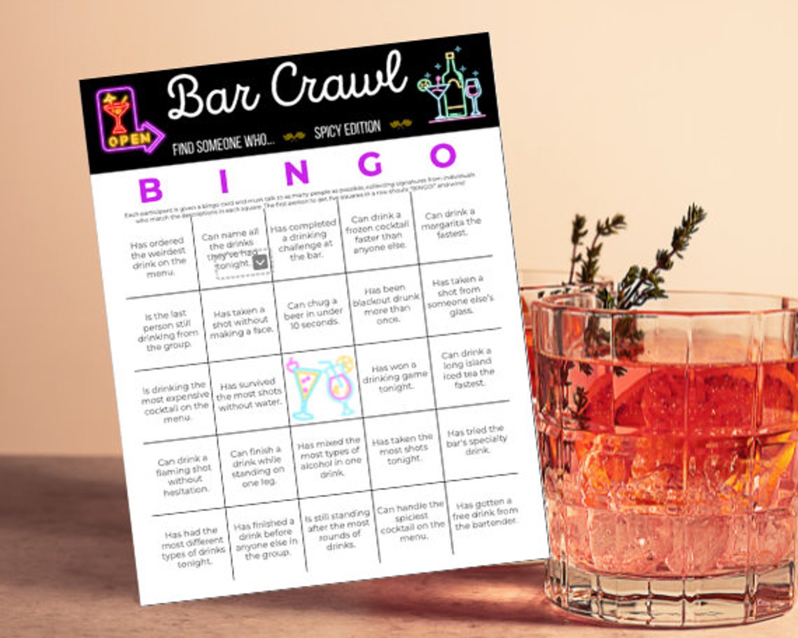 Competitive Bar Crawl Bingo Game - Fun Adult Night Party Game for Teams ...