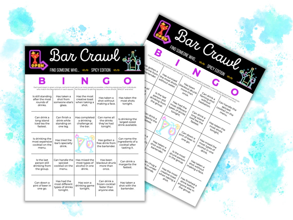 Competitive Bar Crawl Bingo Game - Fun Adult Night Party Game for Teams ...