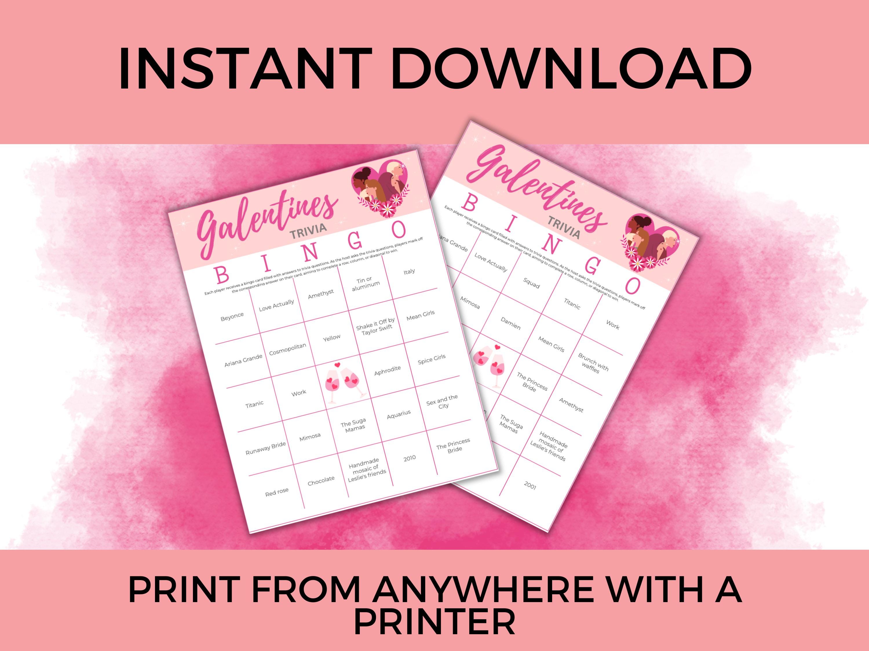 Galentine's Day Trivia Bingo Game - Fun Printable Party Activity for ...