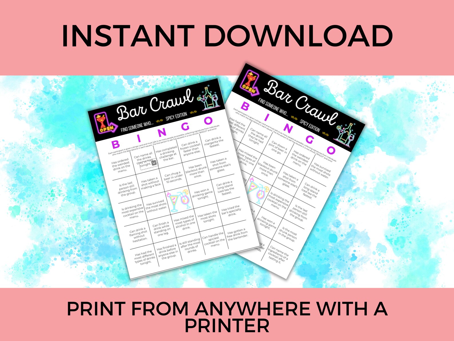 Competitive Bar Crawl Bingo Game - Fun Adult Night Party Game for Teams ...