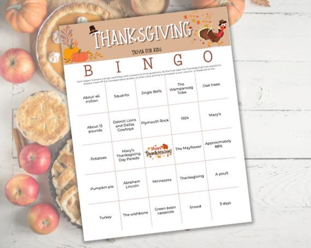 Thanksgiving Trivia Bingo Game - Fun Family & Friends Activity, Holiday ...