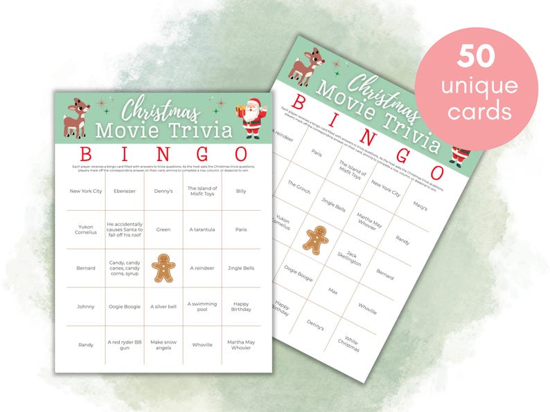 Printable Christmas Movie Trivia Bingo Game - Festive Holiday Party Fun ...