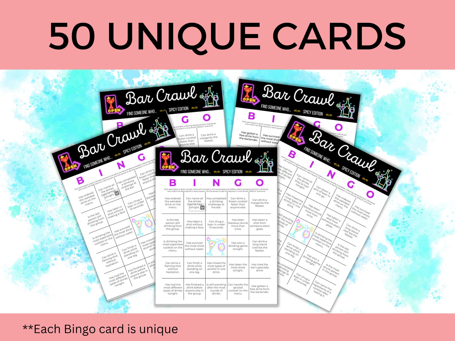 Competitive Bar Crawl Bingo Game - Fun Adult Night Party Game for Teams ...