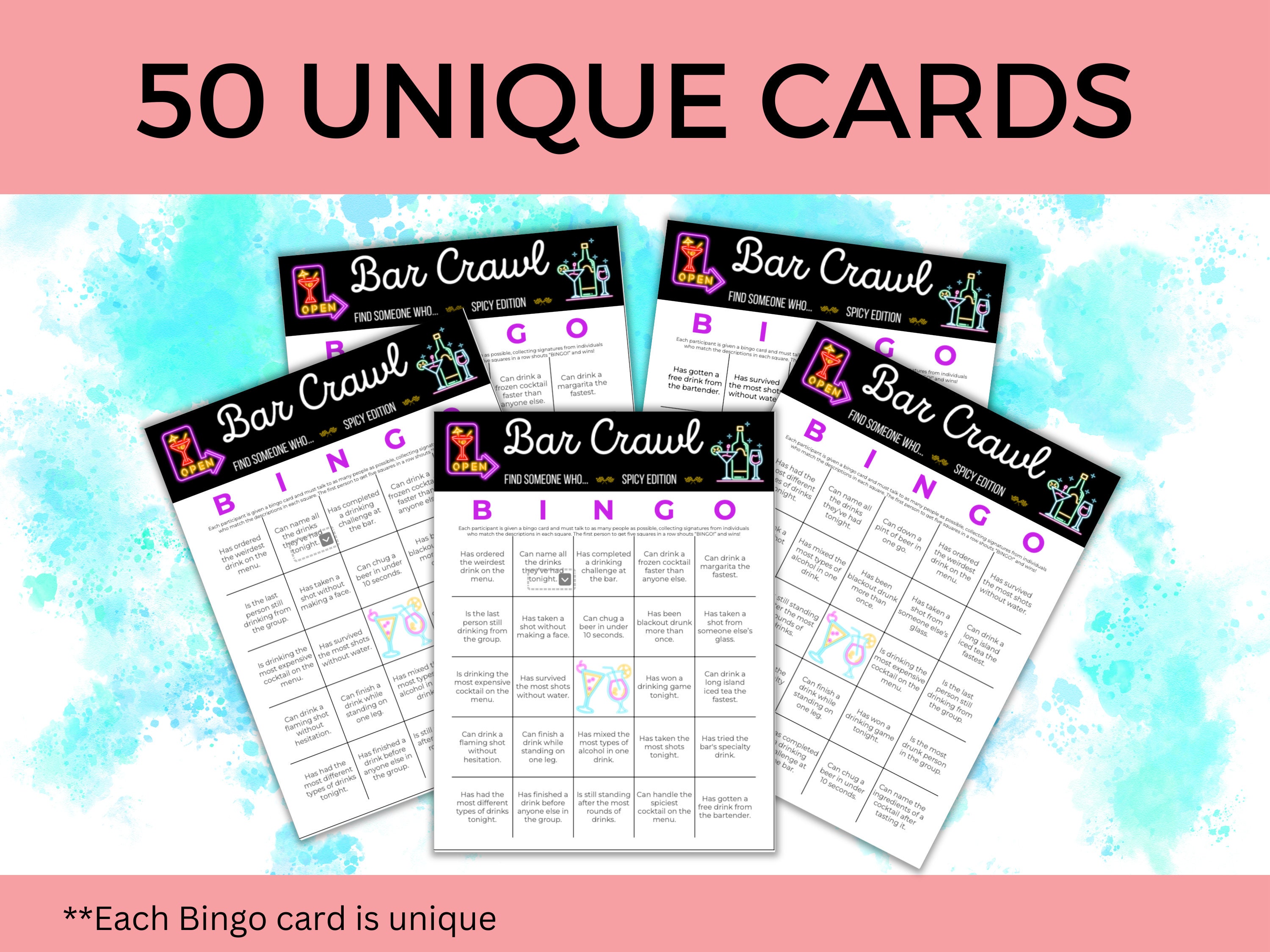 Competitive Bar Crawl Bingo Game - Fun Adult Night Party Game for Teams ...