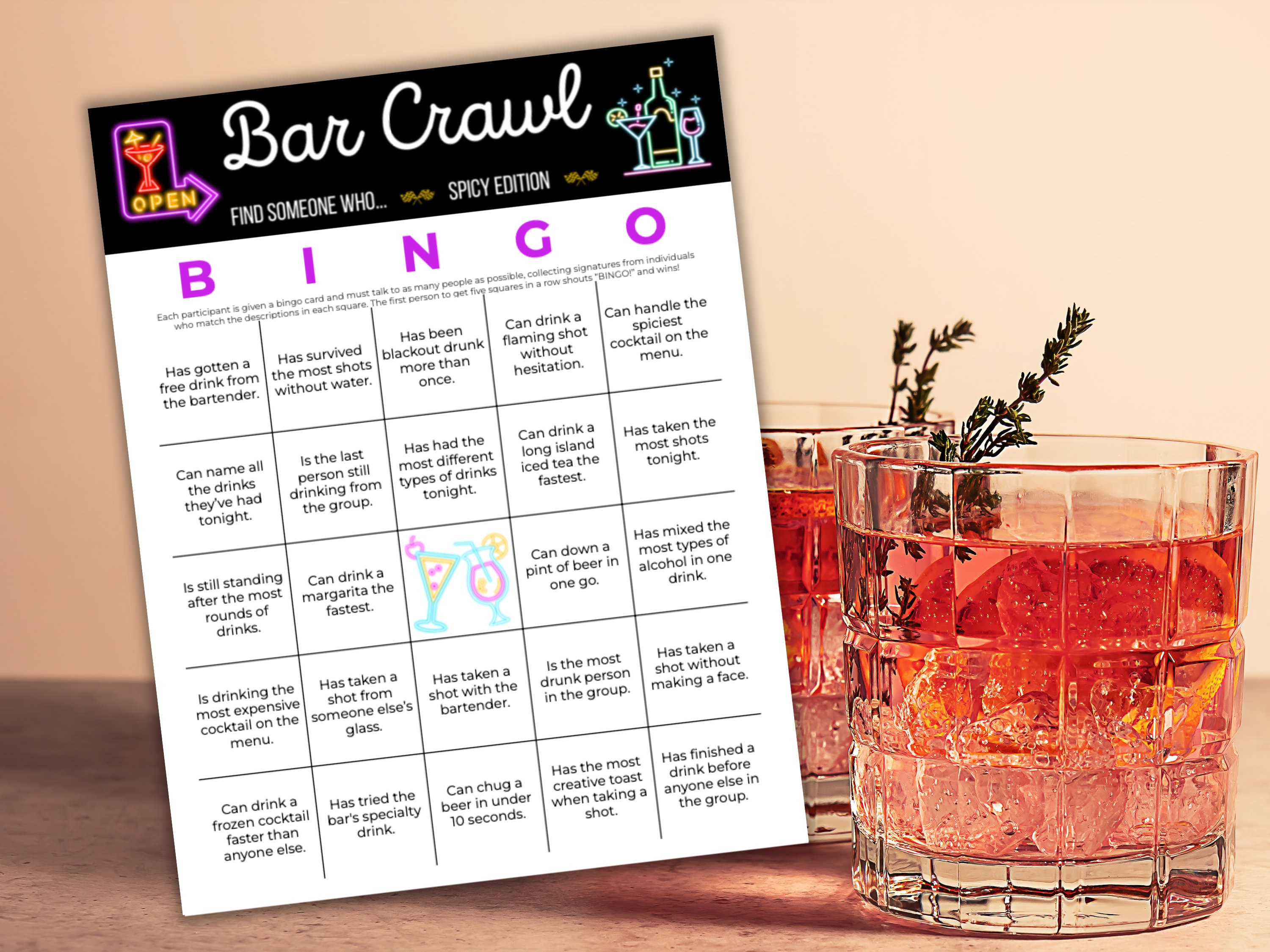 Competitive Bar Crawl Bingo Game - Fun Adult Night Party Game for Teams ...