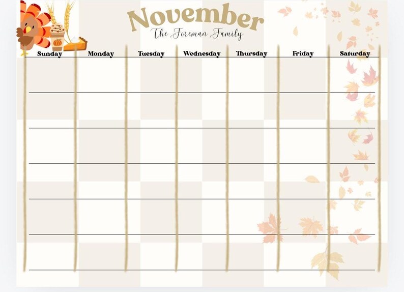 November Calendar Templates/ Monthly & Weekly Calendars/ Template Print ...