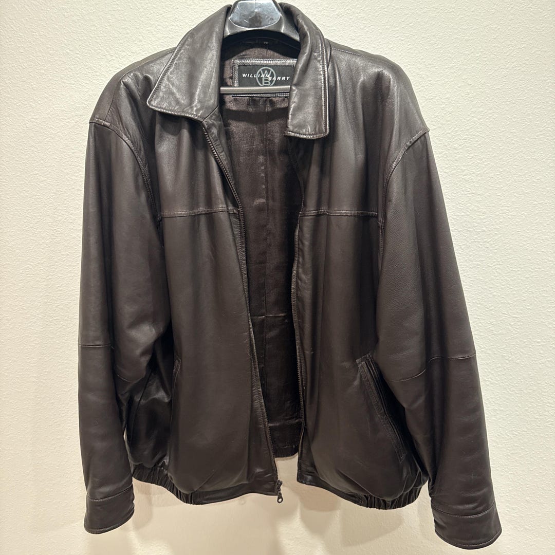 Vintage William Barry Black Leather Bomber Jacket – Size XXL, Made in ...