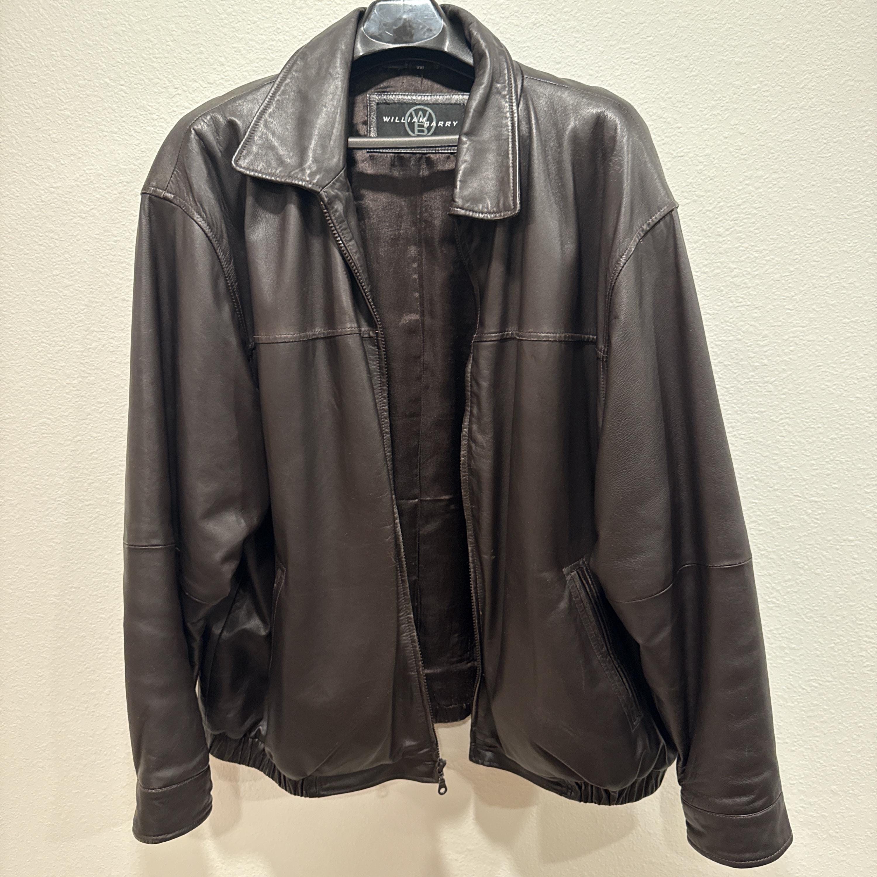 Vintage William Barry Black Leather Bomber Jacket – Size XXL, Made in ...