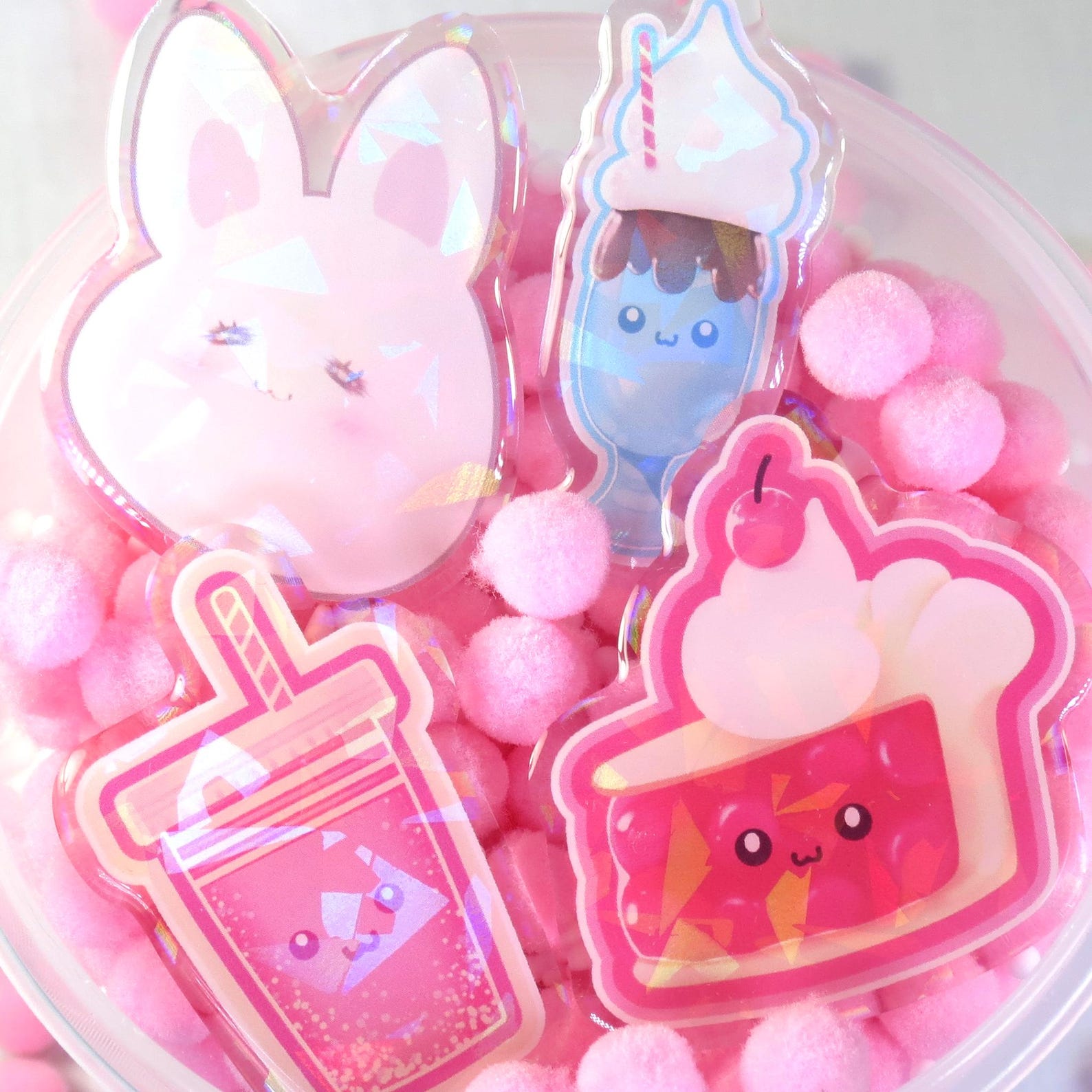 Blushing Bunny Holographic Epoxy Pin, Kawaii Accessory - Etsy