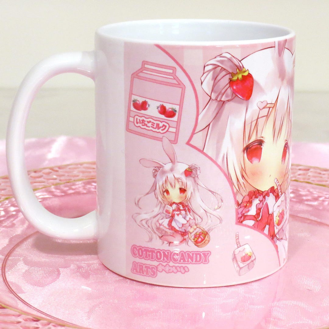 Ichigo Milk, 11oz Anime Ceramic Mug, Wraparound Strawberry Chibi Design ...