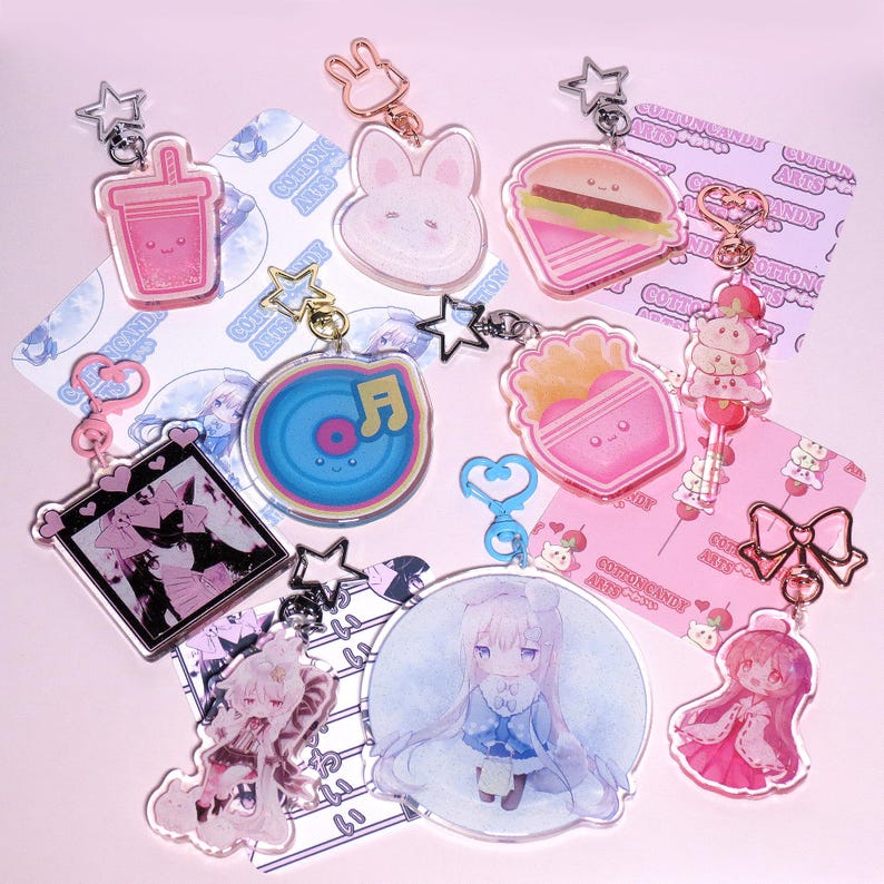 Miko, Double-sided Epoxy Glitter Keychain With Rose Gold Clasp, Cute ...