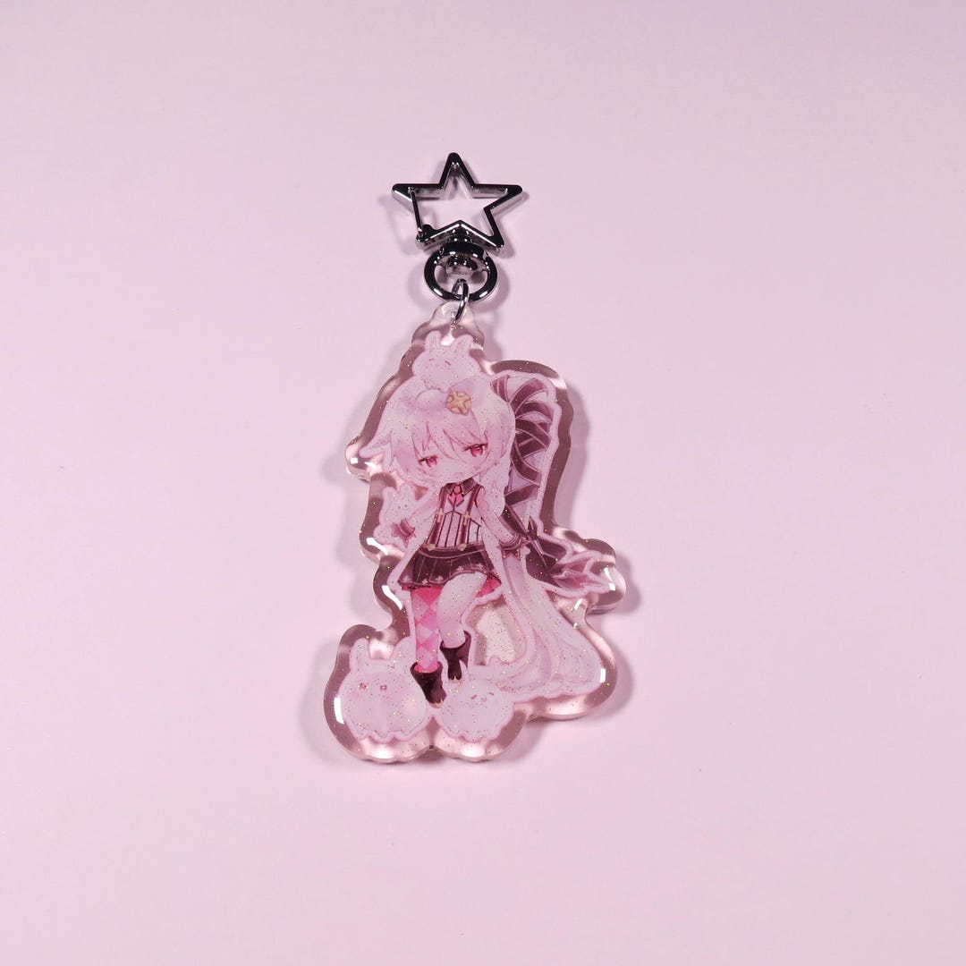 Kawaii Chibi Double-sided Anime Keychain Glitter Epoxy Charm Silver ...