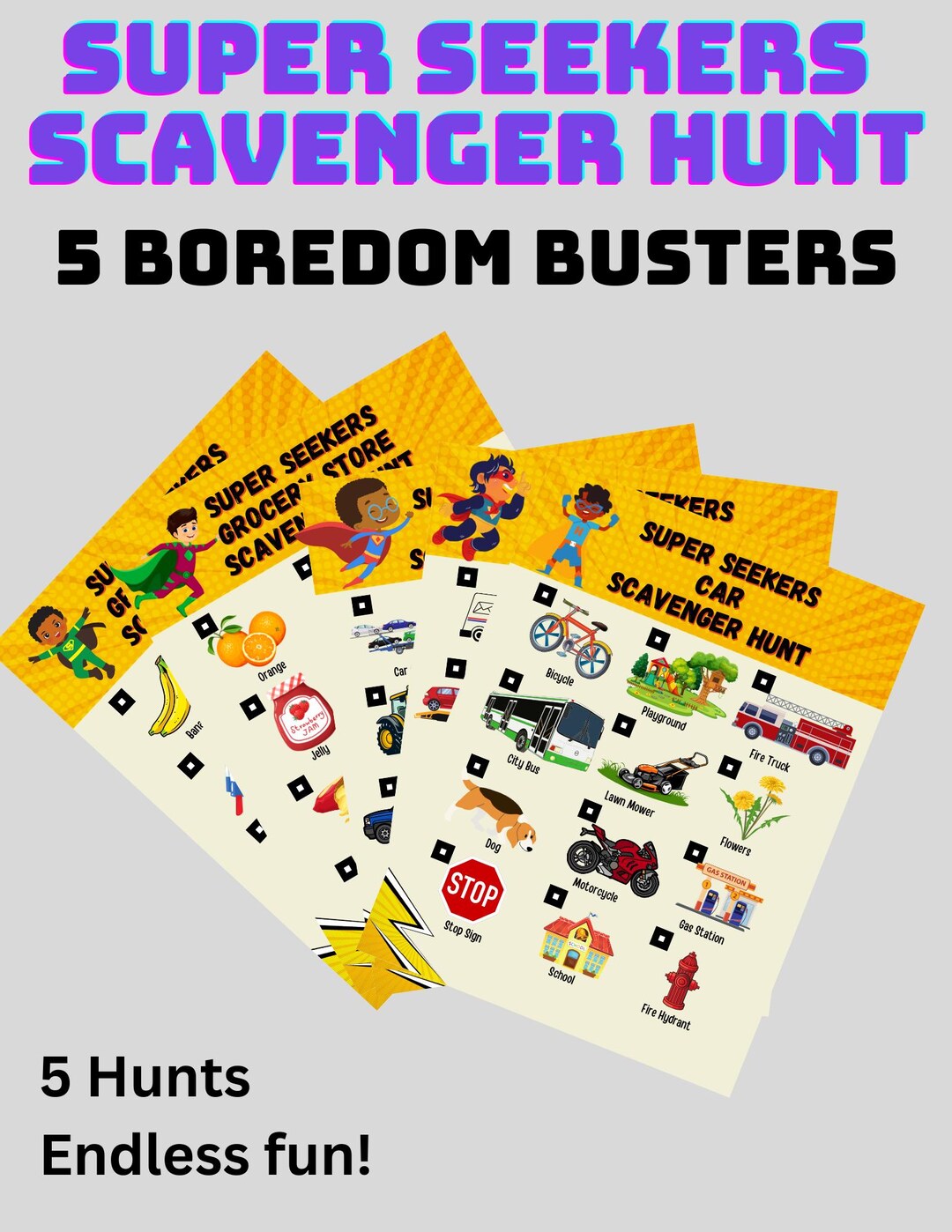 Roadtrip Scavenger Hunt, Boredom Buster, 5 Printable Activities for ...