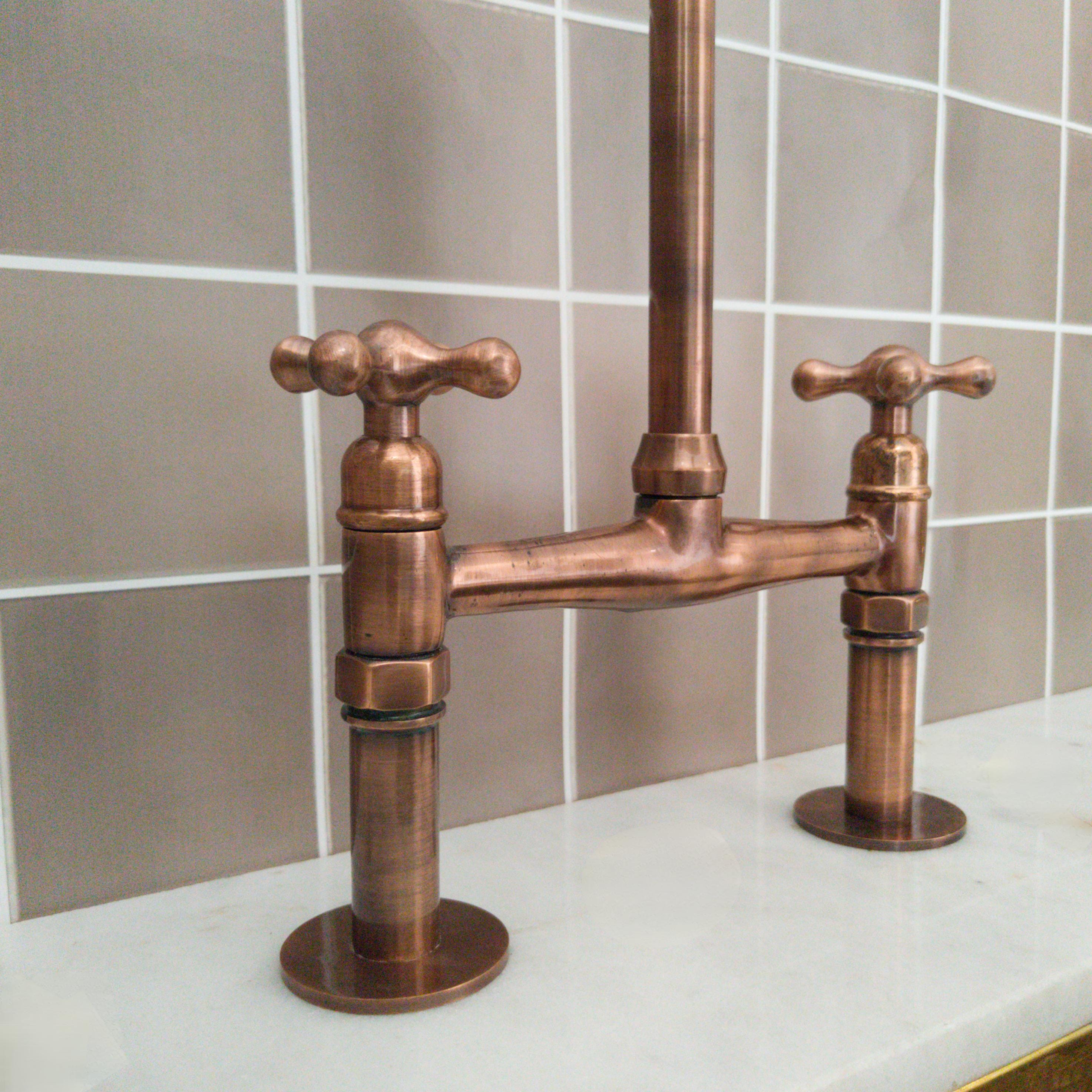 Unlacquered Copper Kitchen Faucet With Linear Legs - Antique Solid ...