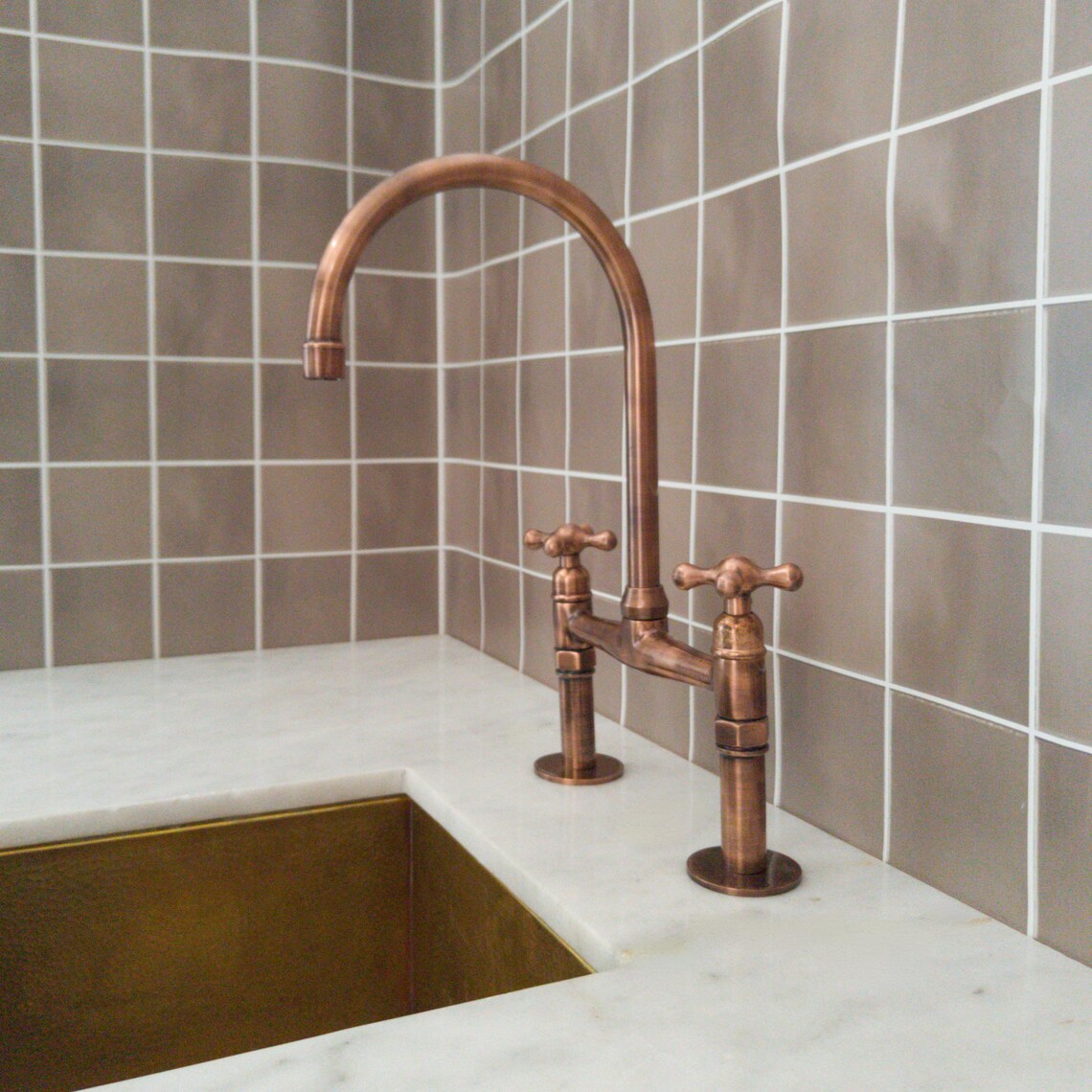 Unlacquered Copper Kitchen Faucet With Linear Legs - Antique Solid ...