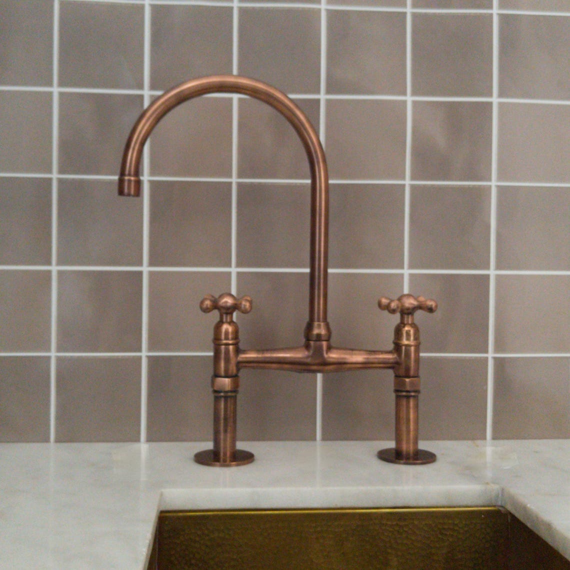 Unlacquered Copper Kitchen Faucet With Linear Legs - Antique Solid ...