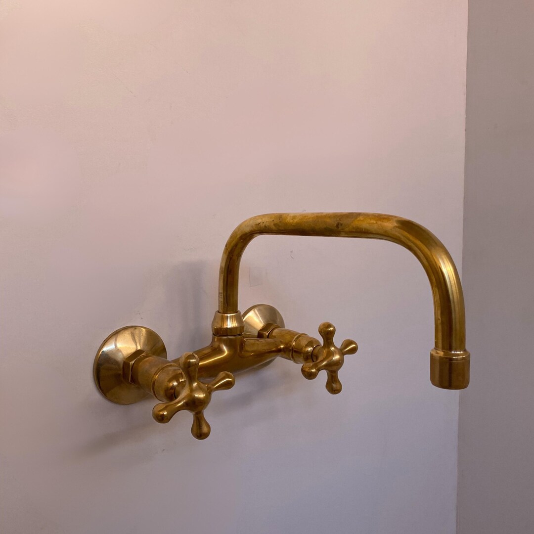 Vintage Brass Wall-mounted Faucet | Dual Cross Handle Tap | Solid Brass ...