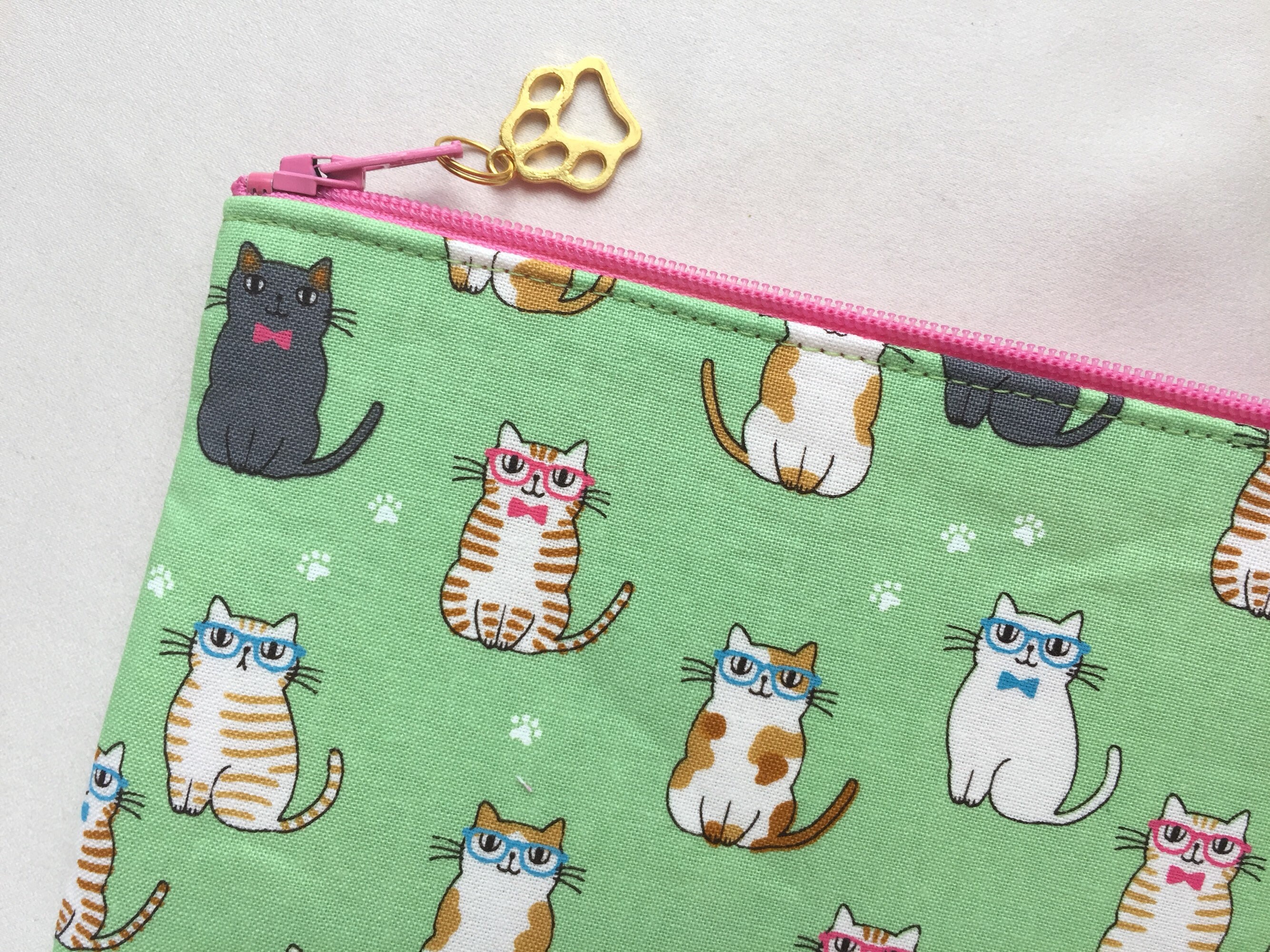 Cat Zipper Pouch / Pencil Case Cats With Eyeglasses and Bow | Etsy