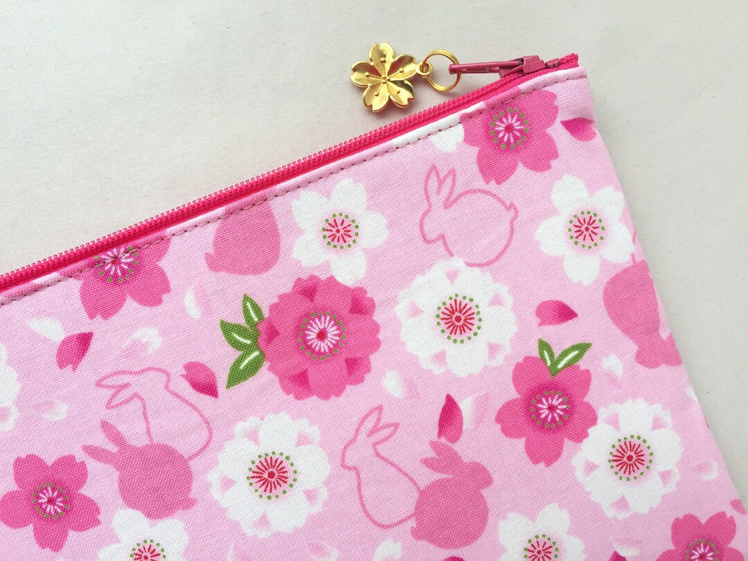 Sakura & Usagi Zipper Pouch / Pencil Case 4x8 or Cosmetic Pouch 5x8 ...