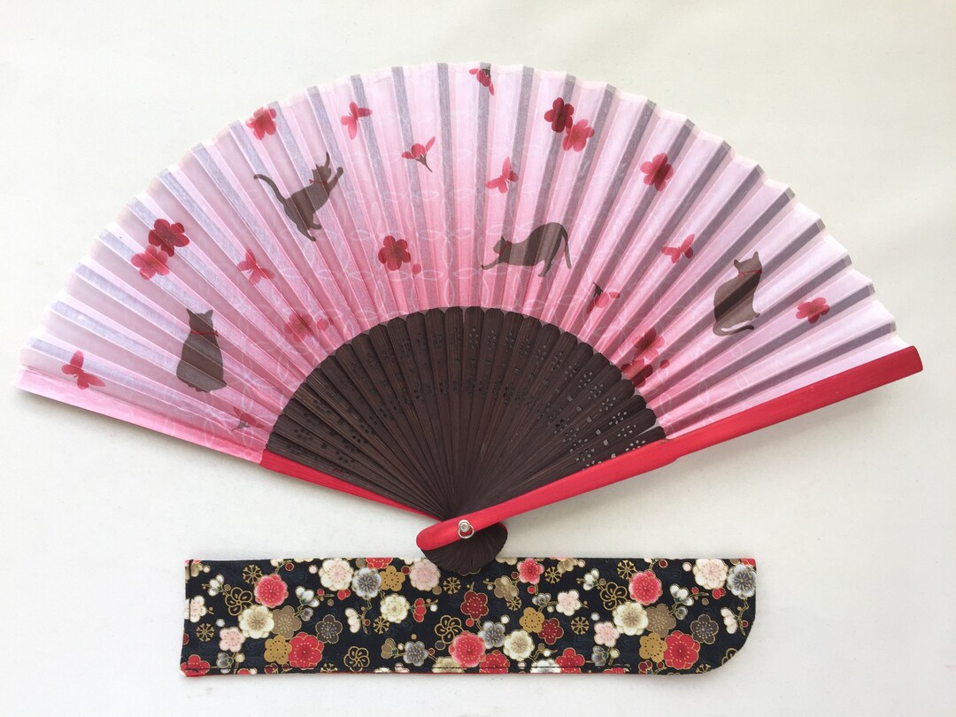 Folding Fan and Case Set - Cats, Plum Blossom, and Butterfly - Etsy