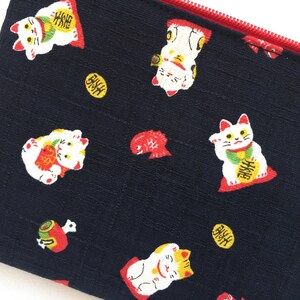 Maneki Neko Zipper Pouch /coin Purse or Pencil Case - Deep Indigo - Etsy