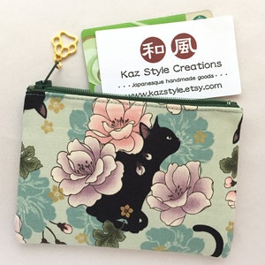 Kuroneko Zipper Pouch / Coin Purse 3.5x5 Black Cat & Peony - Etsy