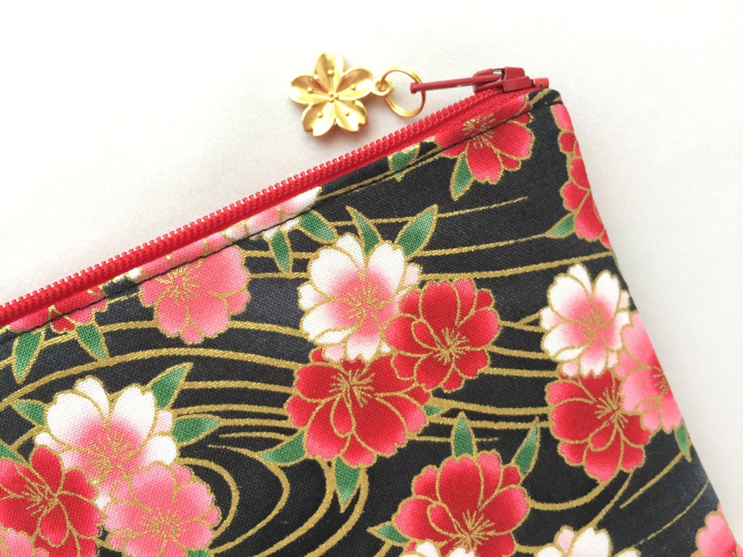Yaezakura Zipper Pouch / Coin Purse 3.5”x5” or Pencil Case 4”x8” - Double-flowered Cherry ...