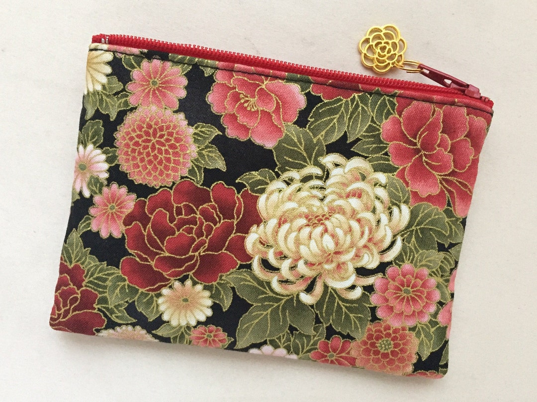 Peony & Chrysanthemum Zipper Pouch / Coin Purse 3.5x5 Japanese ...