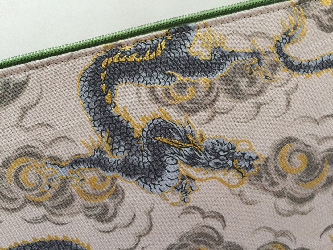 Japanese Dragon Zipper Pouch 6”x9” - Year of the Dragon - Tatsu - Beige ...