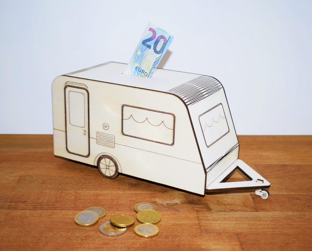 Money Box Caravan Made of Wood 25cmx11.5cmx10cm Camping Holiday Fund ...