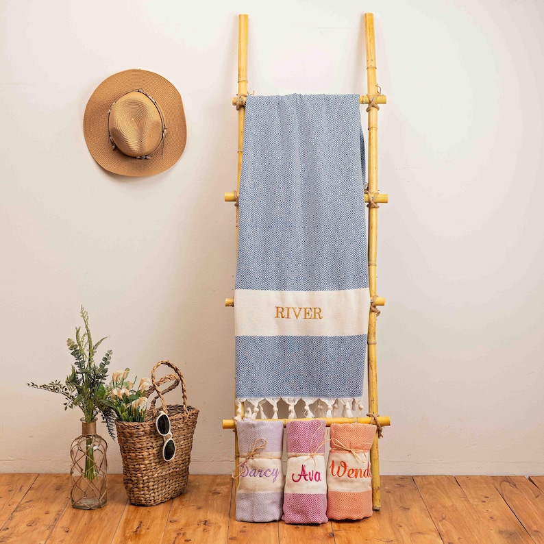 Personalized Baby Blue Beach Towel, Custom Embroidered Turkish ...