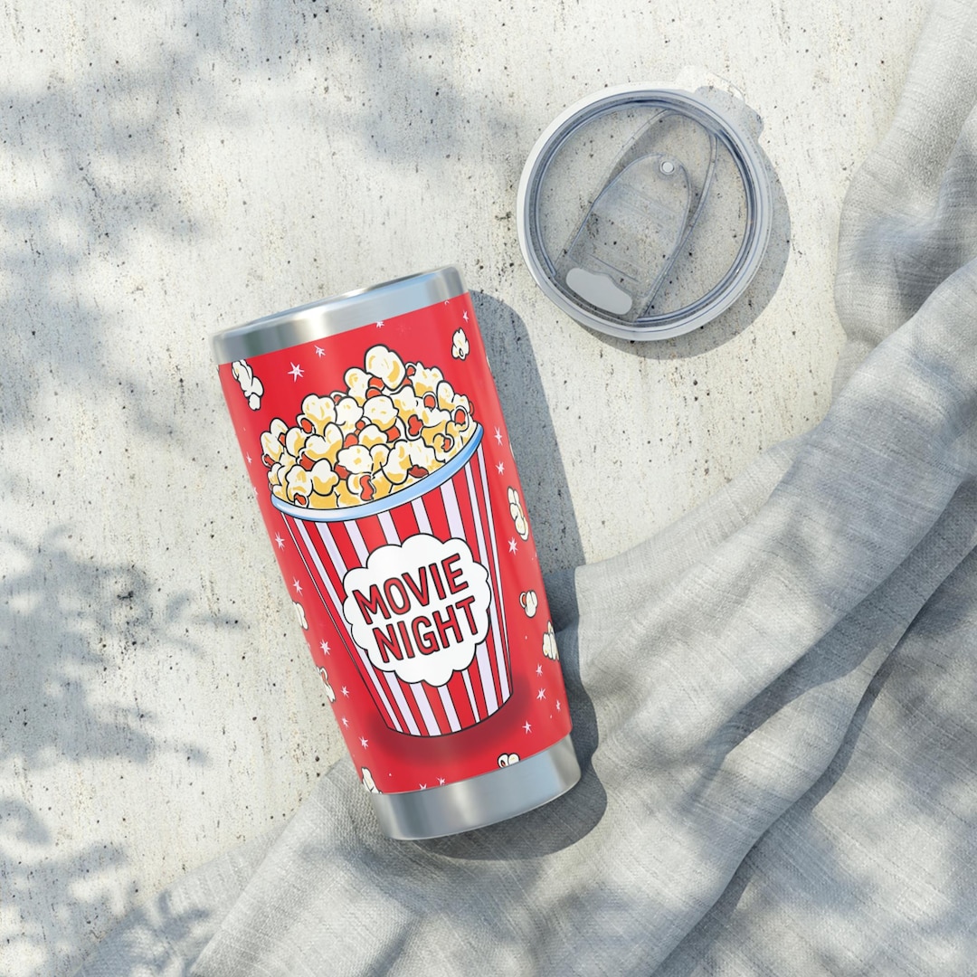 Popcorn Movie Night Tumbler, Cinema Lover Gift, Travel Coffee Cup ...