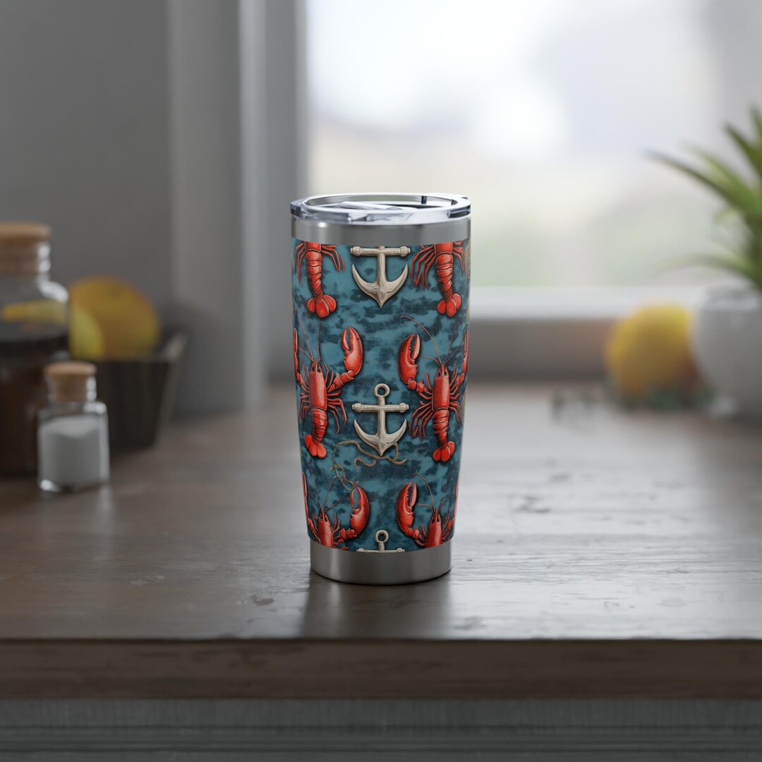 Nautical Lobsters Tumbler, Beach Chic Vagabond Cup, Sea Life Coffee Mug ...