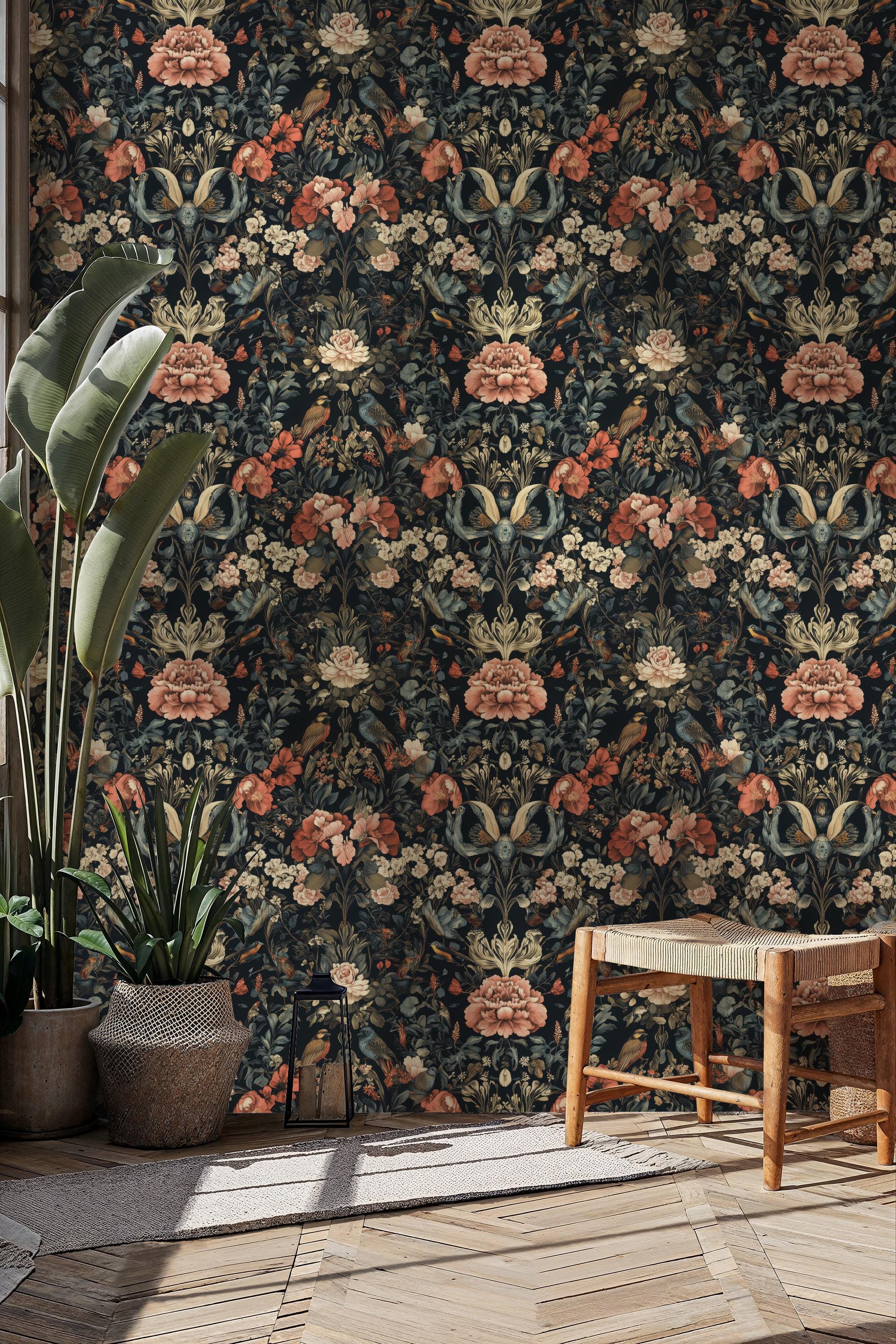 Dark Flower Removable Wallpaper Peel and Stick Wallpaper Dark Botanical ...