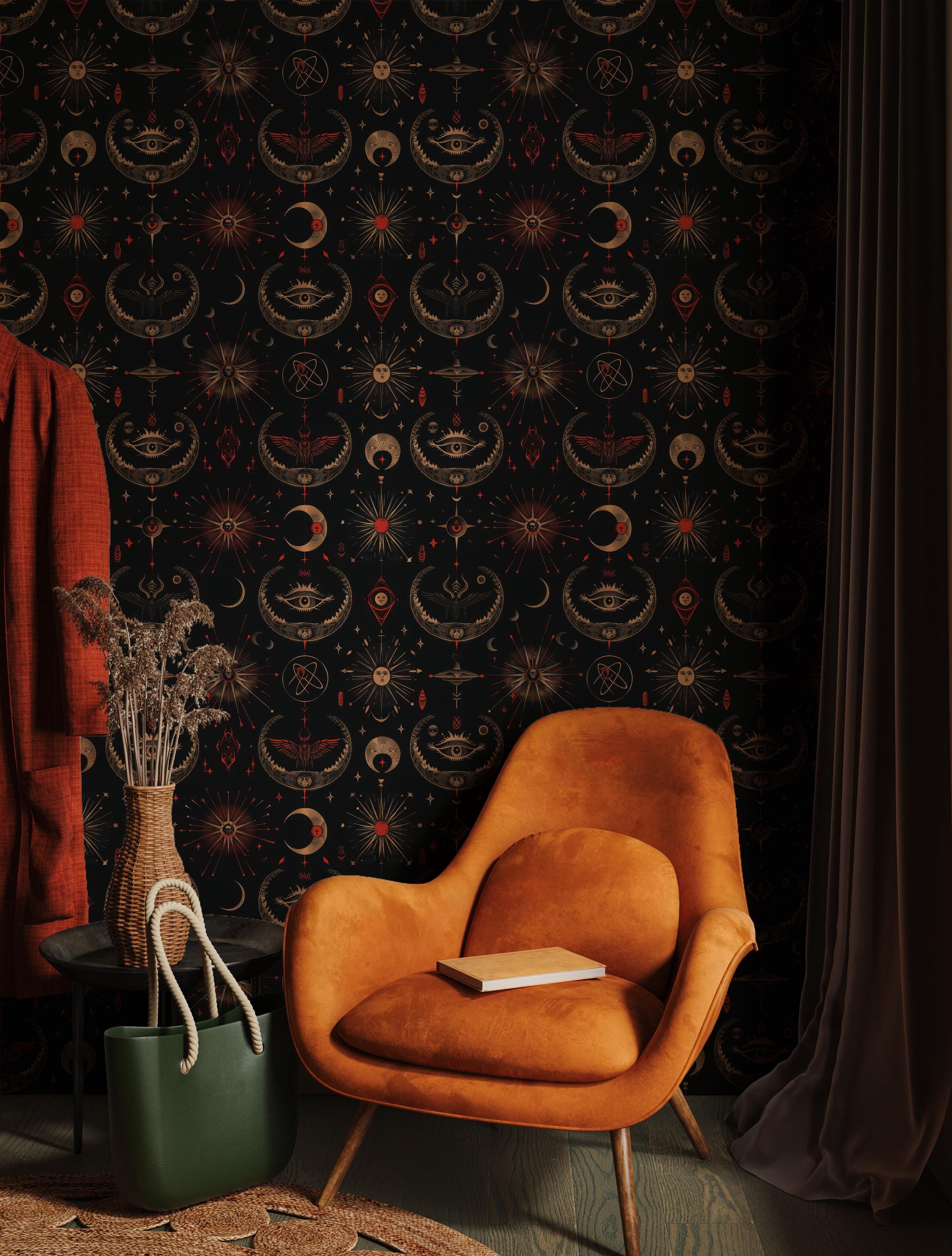Dark Gothic Wall Mural Mystic Symbols Removable Wallpaper Moody Gothic ...
