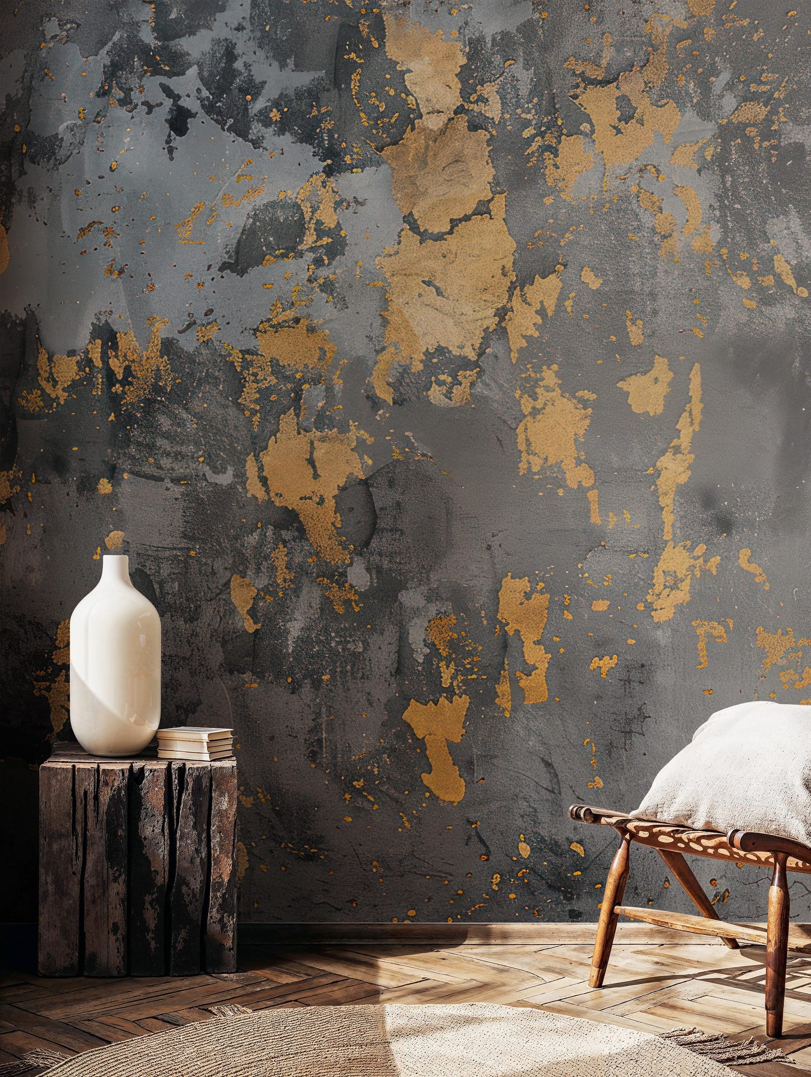 Gray and Gold Textured Wallpaper Rustic Peel and Stick Wallpaper ...