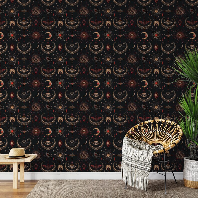 Dark Gothic Wall Mural Mystic Symbols Removable Wallpaper Moody Gothic ...