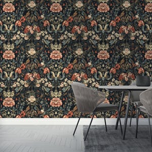 Dark Flower Removable Wallpaper Peel and Stick Wallpaper Dark Botanical ...