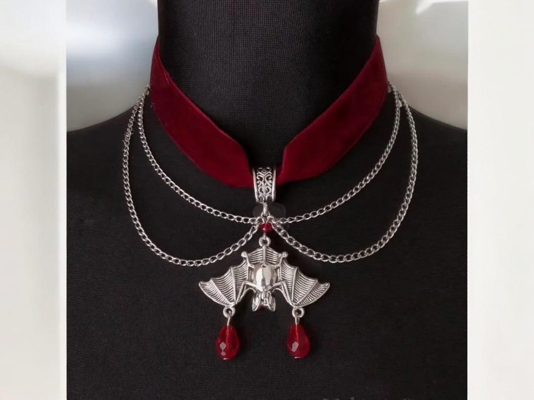 Gothic Red Velvet Bat Choker Necklace | Victorian Punk Vampire Jewelry ...