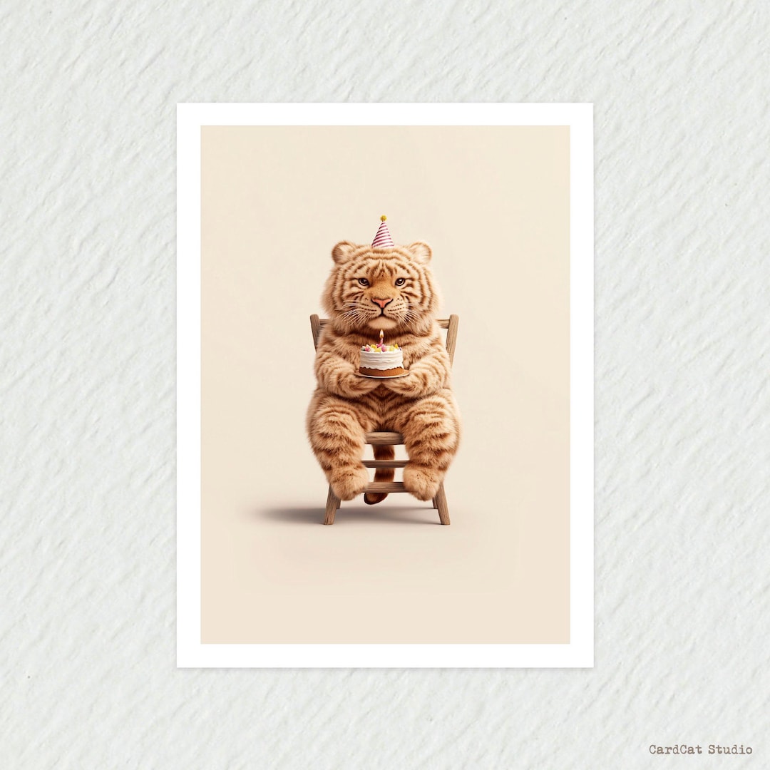 Funny Tiger Birthday Card for Him or Her, Animal Celebration Greeting ...