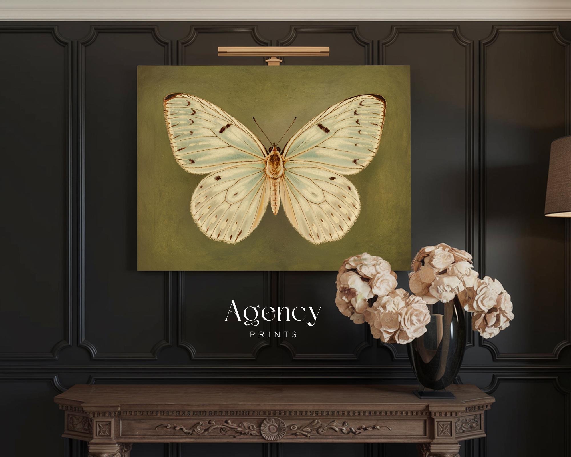 Cottagecore Butterfly Print: Vintage Moth Painting, Sage Green (digital ...
