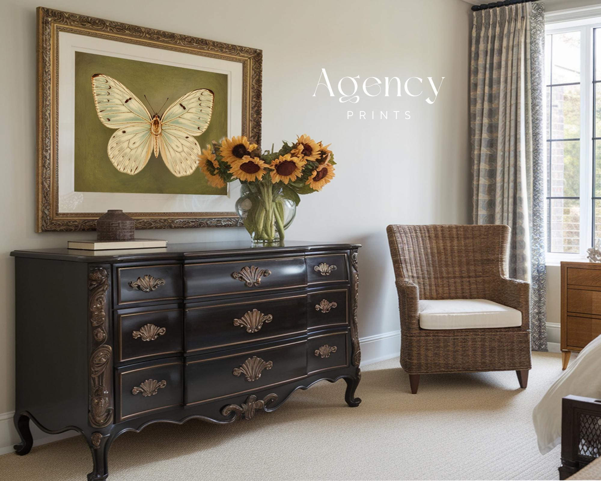 Cottagecore Butterfly Print: Vintage Moth Painting, Sage Green (digital ...