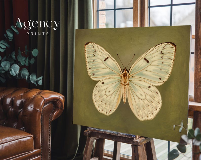 Cottagecore Butterfly Print: Vintage Moth Painting, Sage Green (digital ...