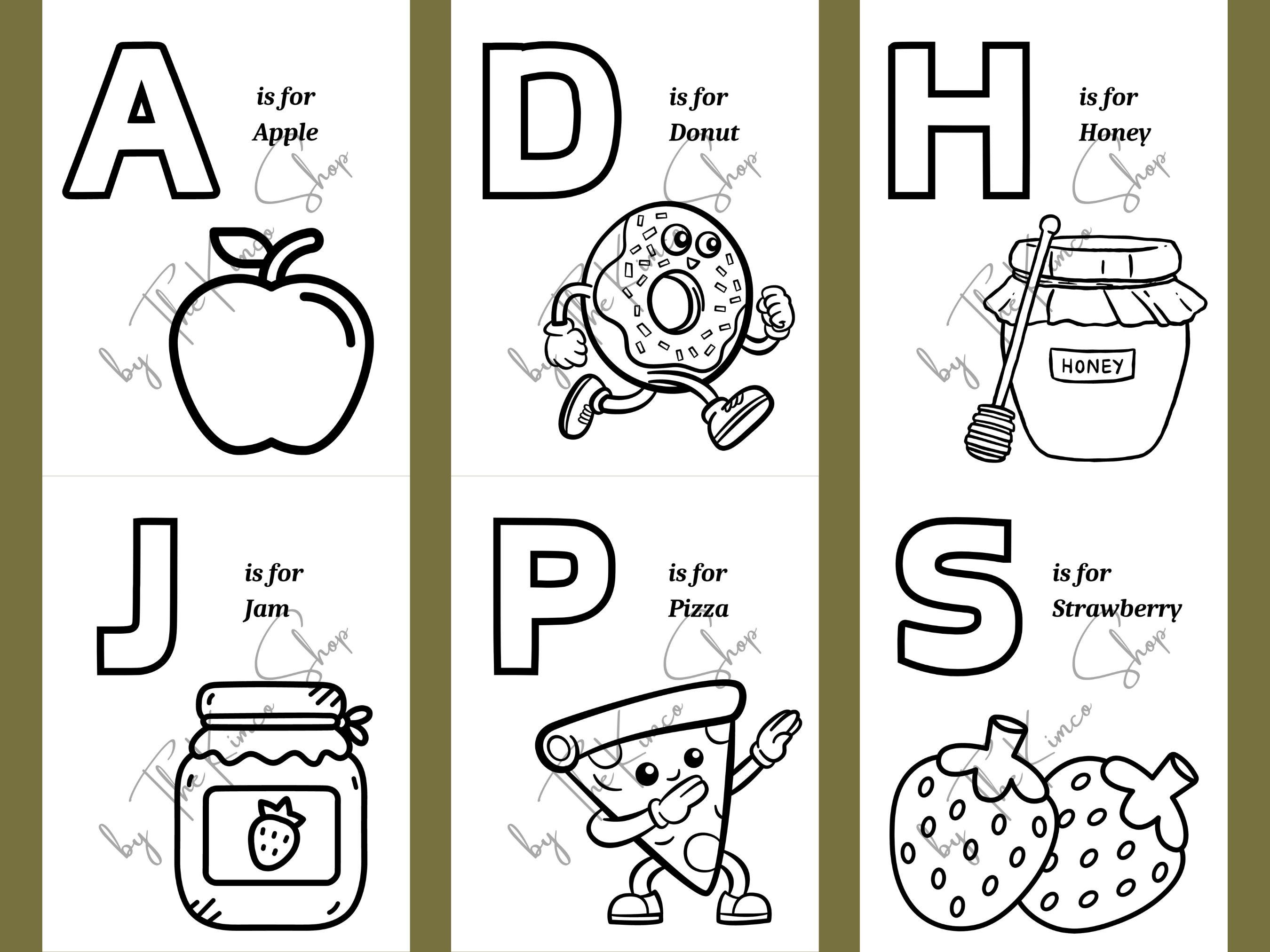 Alphabet Coloring Pages-food Edition, Preschool Printable Activity, ABC ...