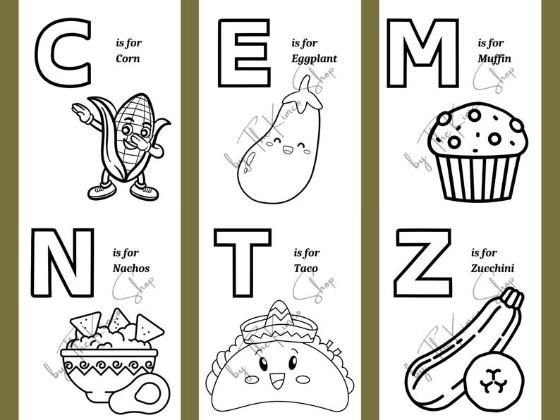 Alphabet Coloring Pages-food Edition, Preschool Printable Activity, ABC ...