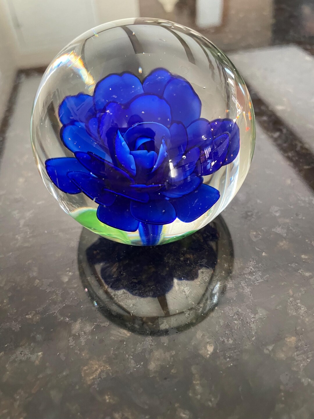 Vintage Art Glass Paperweight Clear Blue Rose Cornflower 2.5" Orb - Etsy